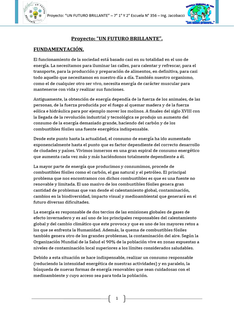 Proyecto UN FUTURO BRILLANTE | PDF | Energía solar | Energía renovable
