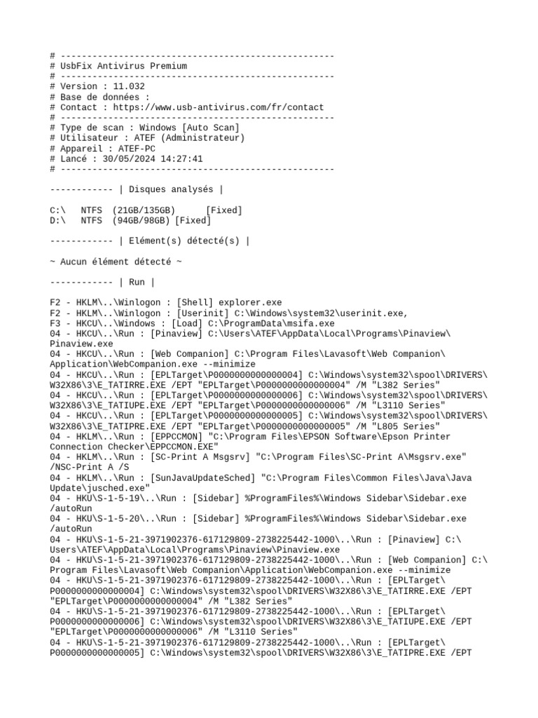 UsbFix Report | Download Free PDF | Windows Registry | Computing Platforms