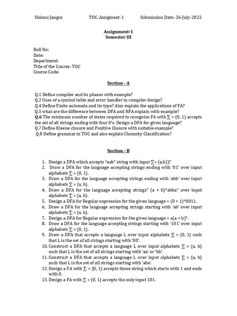 Toc Assignment1 1 Pdf String Computer Science Models Of Computation