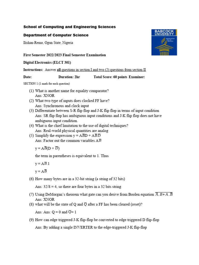 Elct301 2022 - 2023 Guide | PDF | Logic Gate | Computer Engineering