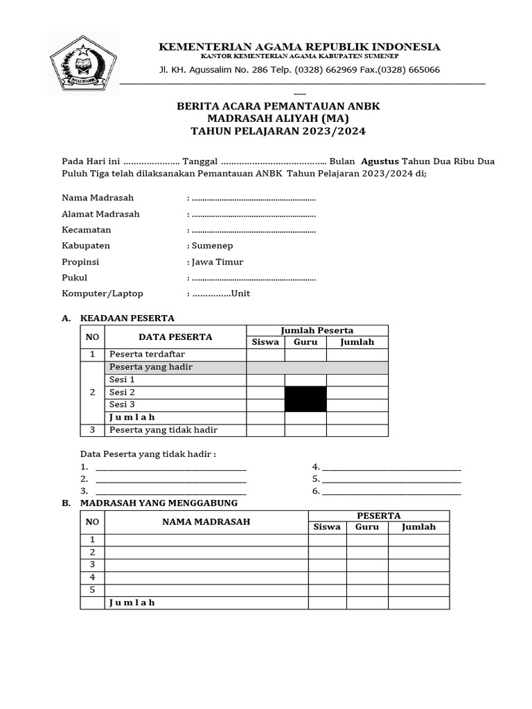 Instrumen Pemantauan ANBK - FADYL | PDF