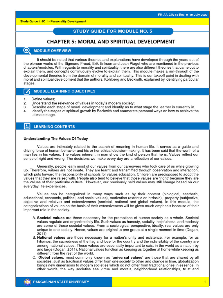 IC-1-Module-5-Moral-and-Spiritual-Development | PDF | Morality | Social Psychology