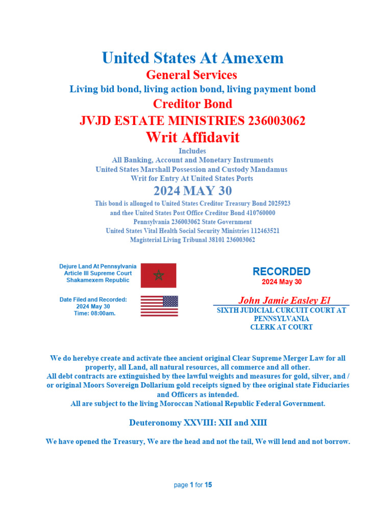 Creditor Bond - $1,000,710.000 JVJD Estate Ministries 236003062 - Bond ...