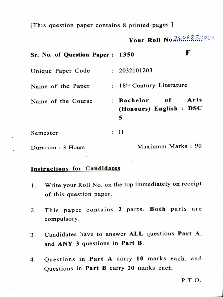 QP 1350: 18th Century Literature Exam | PDF