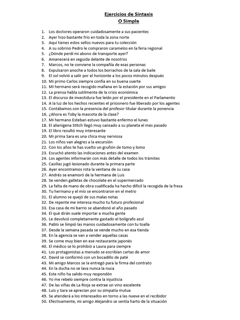 0 Ejercicios de Sintaxis O Simple | PDF