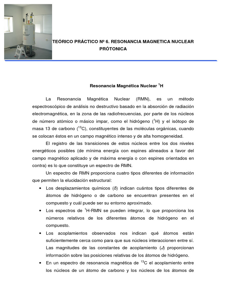 Teórico Práctico N6 RMN Protónico | PDF | Resonancia magnética nuclear ...