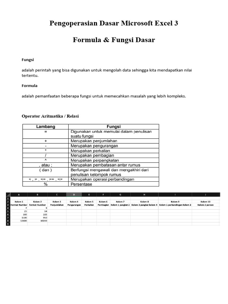 9 Praktek Pengoperasian Excel 3 - Formula Dan Fungsi Dasar | PDF | Karier & Perkembangan ...