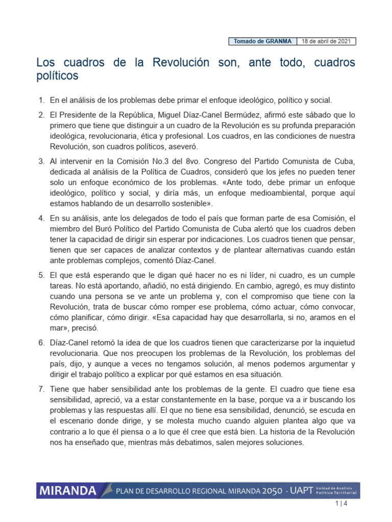 A - UAPT - LOS CUADROS I - Artículo | PDF | Cuba | Conocimiento