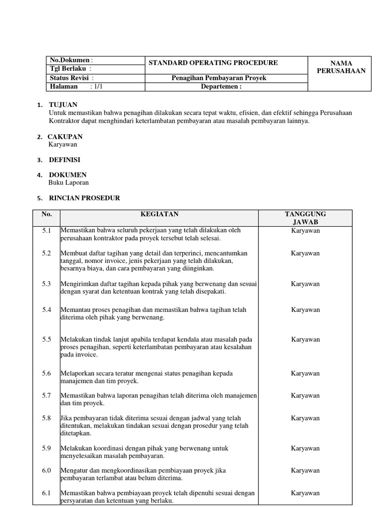 SOP Penagihan Pembayaran Proyek | PDF | Karier & Perkembangan | Pengelolaan Keuangan & Uang