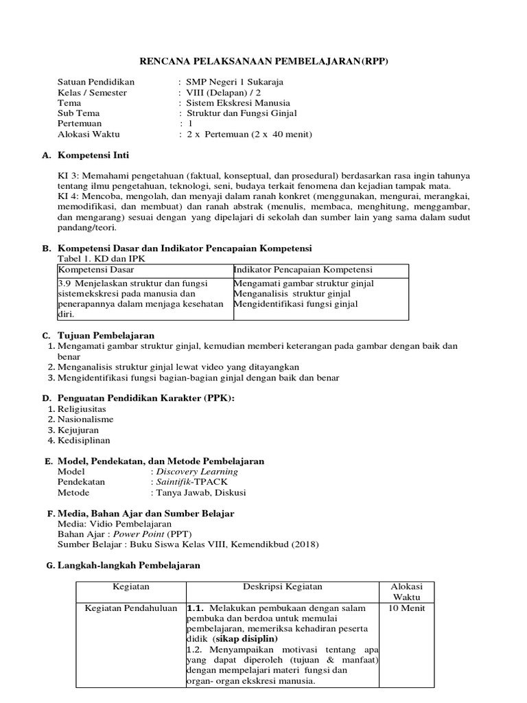 RPP Sistem Ekskresi Supervisi OK | PDF