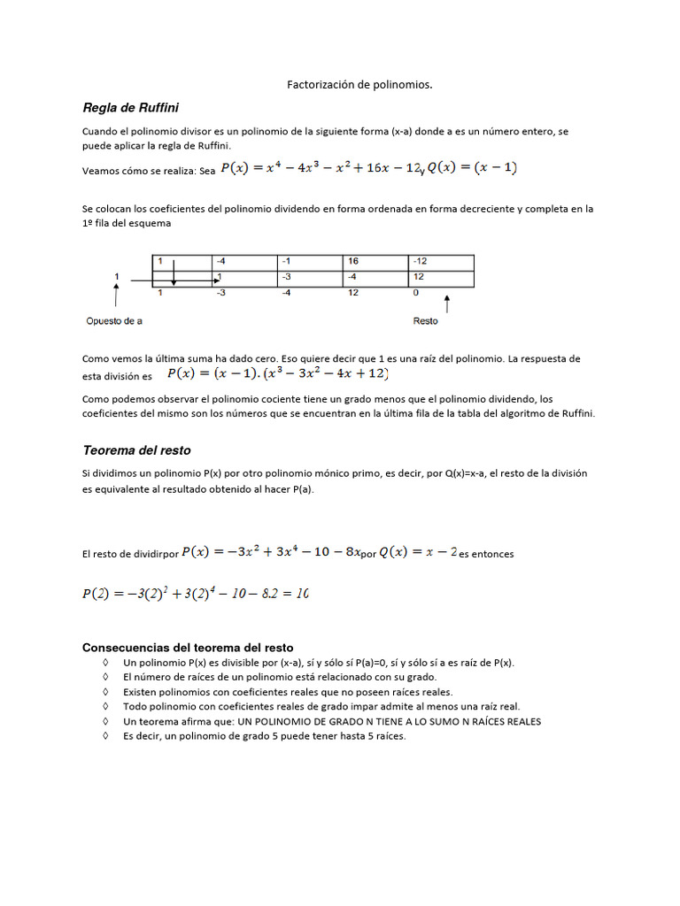 Factorizacion de polinomios | Descargar gratis PDF | Factorización | División (Matemáticas)