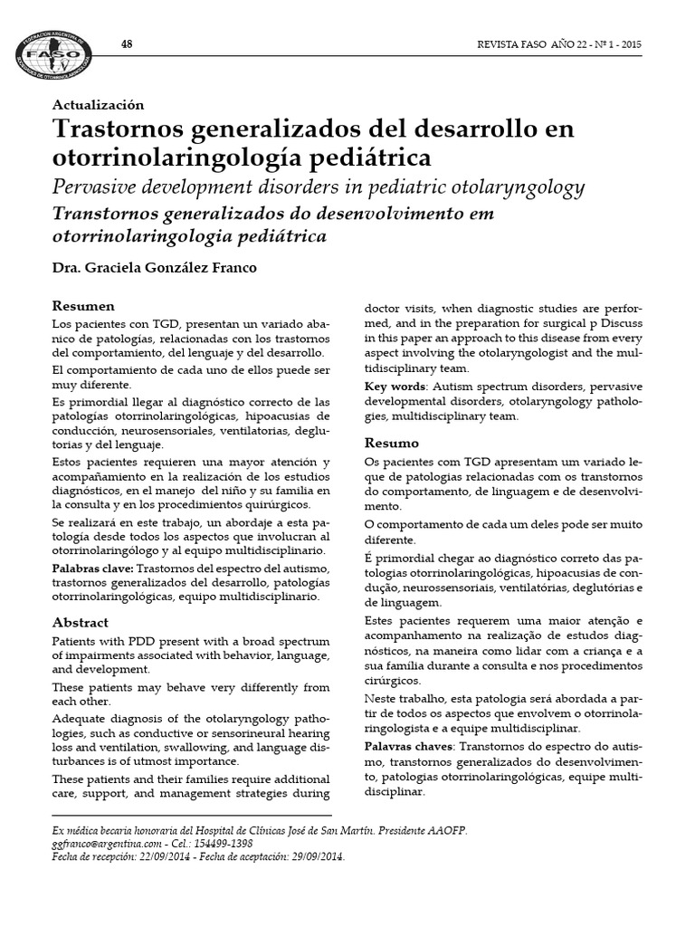 Trastornos Generalizado Del Desarrollo en Otorrinolaringologia | PDF | Espectro autista ...