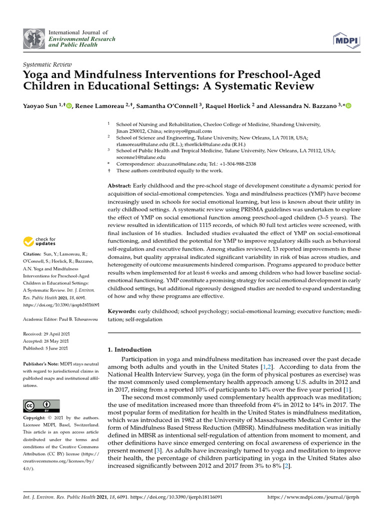Yoga and Mindfulness Interventions For Preschool-Aged Children in ...