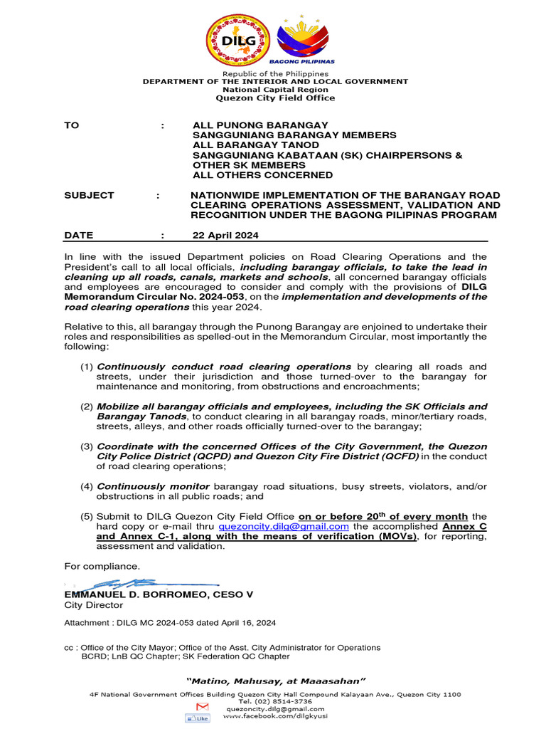 Memo PBs Road Clearing 2024 | PDF | Government