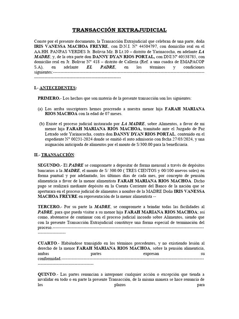 Transacción Extrajudicial | PDF
