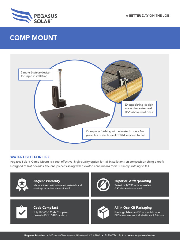 Pegasus Solar Comp Mount Data Sheet | PDF | Roof | Building Engineering