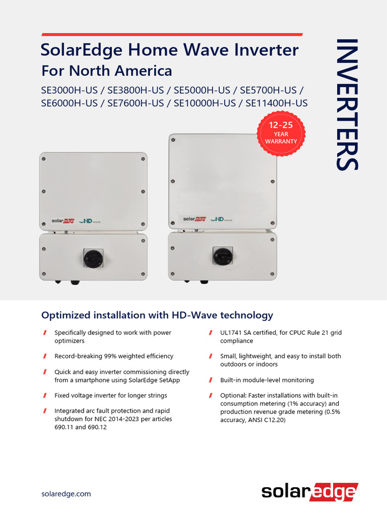 Se Solaredge Home Wave Inverter Single Phase With Setapp Datasheet Nam | PDF | Power Inverter ...