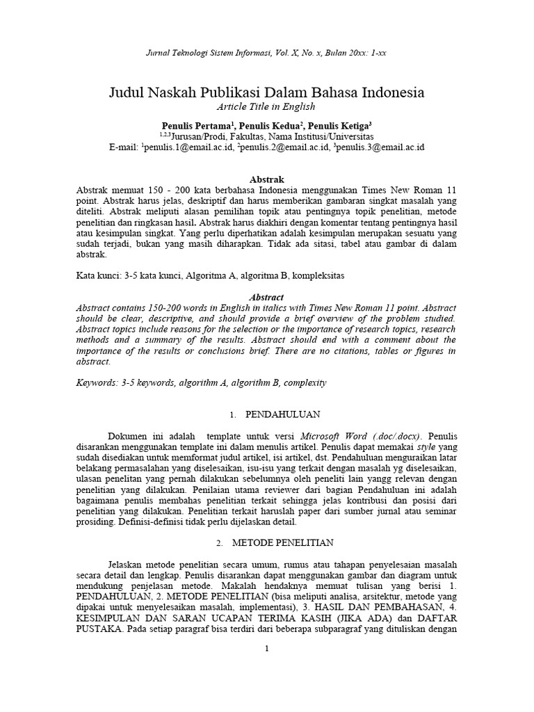 Template Jurnal Teknologi Sistem Informasi | PDF | Metode & Bahan Ajar ...