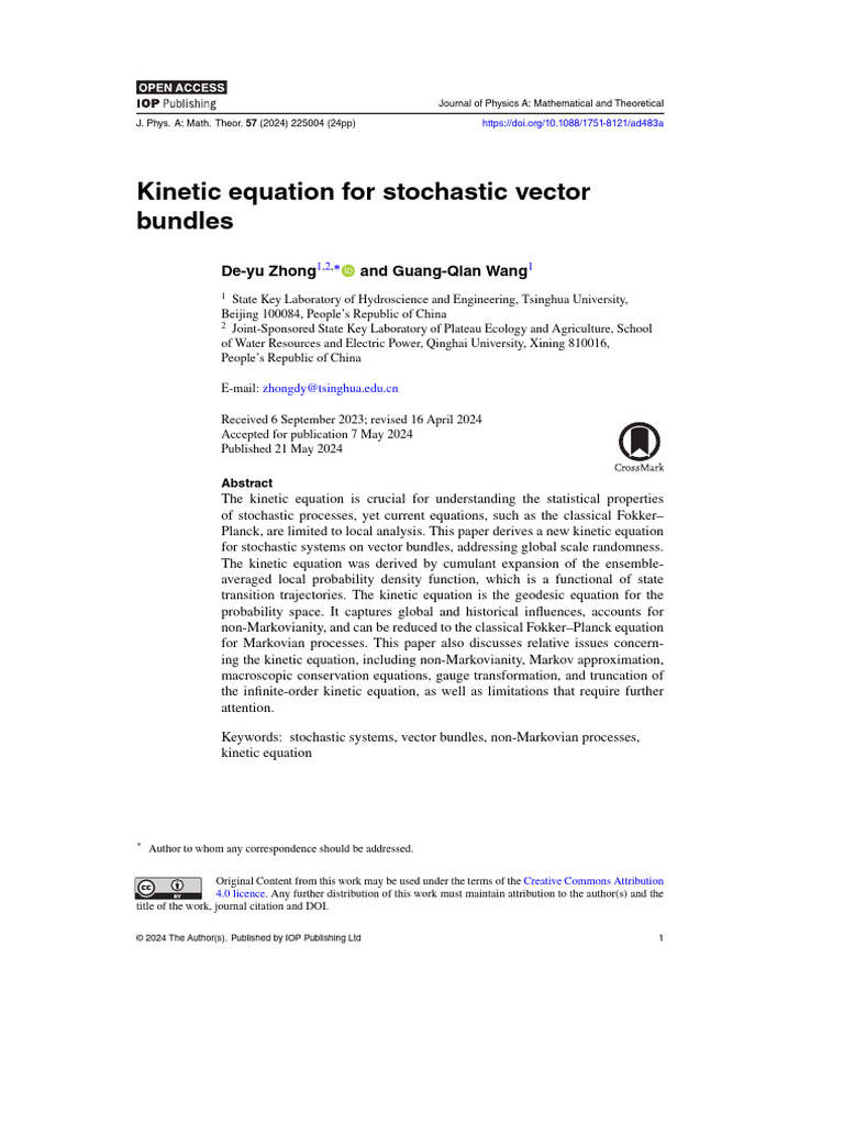 Kinetic Equation For Stochastic Vector Bundles Pdf Vector Space Stochastic Process