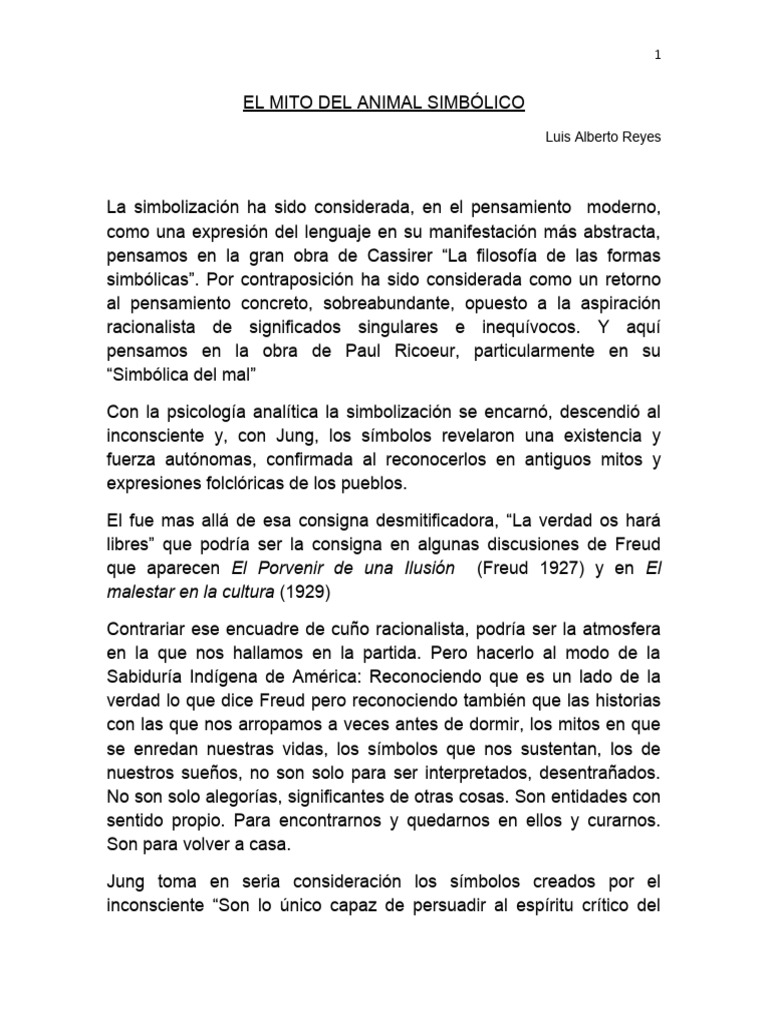 El Mito Del Animal Simbólico - Luis Reyes | PDF | Los símbolos | Carl Jung