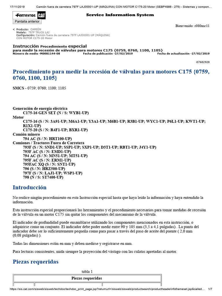 Medición de Recesión de Válvulas C175-20 | PDF | Tornillo | Motor de ...