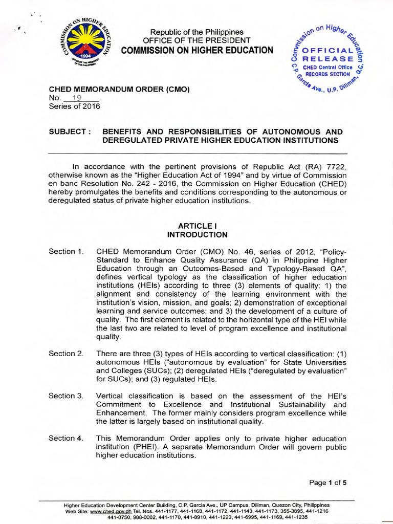 CMO 19 Series of 2016 AD Benefits Official | PDF