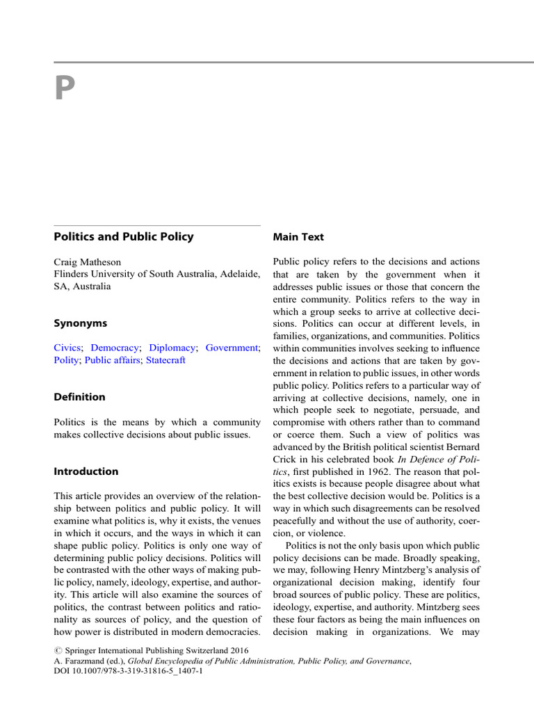 Politics and Public Policy Overview | PDF | Policy | Democracy