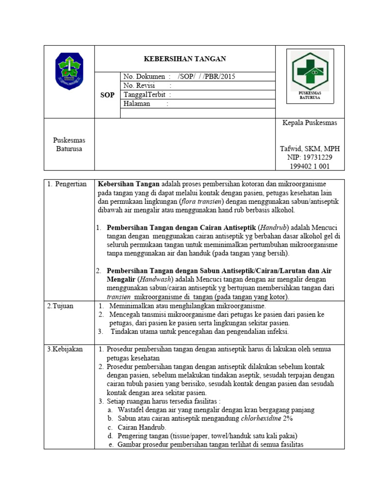 SOP Kebersihan Tangan | PDF | Kesehatan Holistik | Sains & Matematika