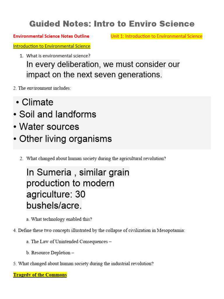 Environmental Science Notes Outline 1 | PDF | Environmental Science ...