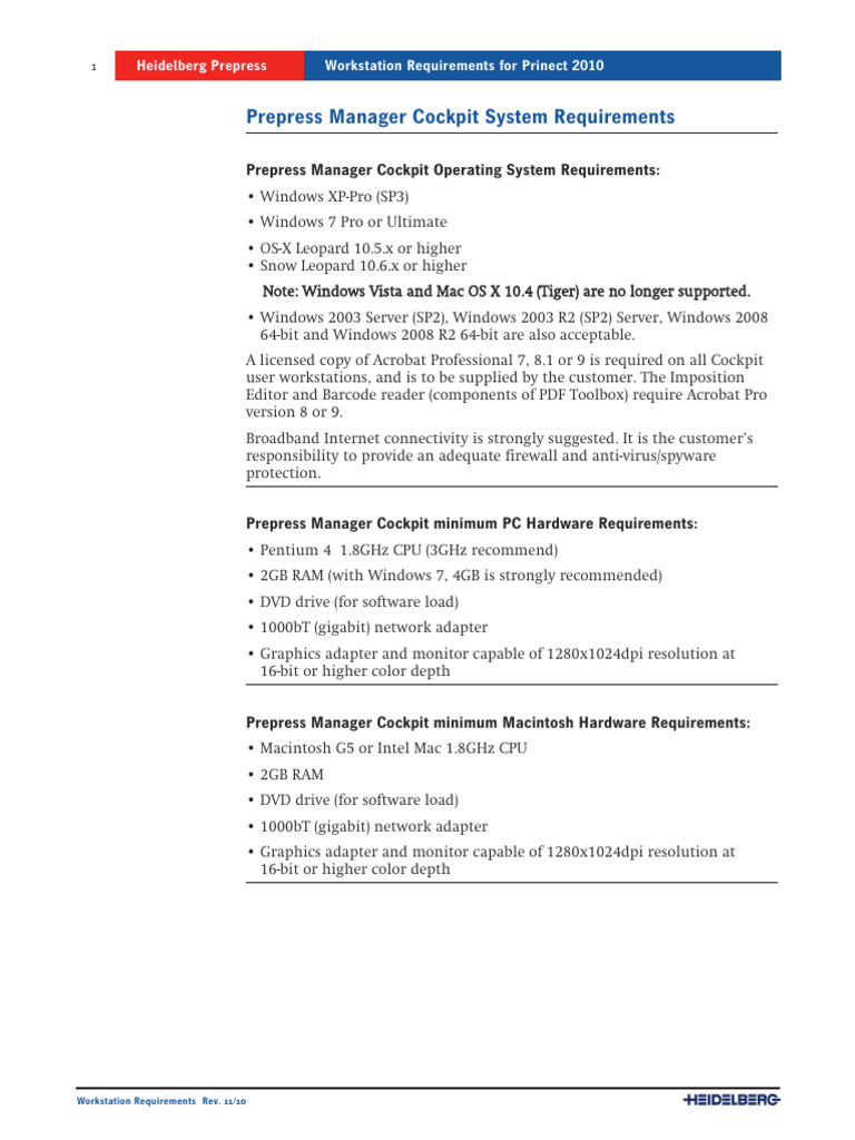Prinect 2010 Workstation Requirements | PDF | Mac Os | Microsoft Windows