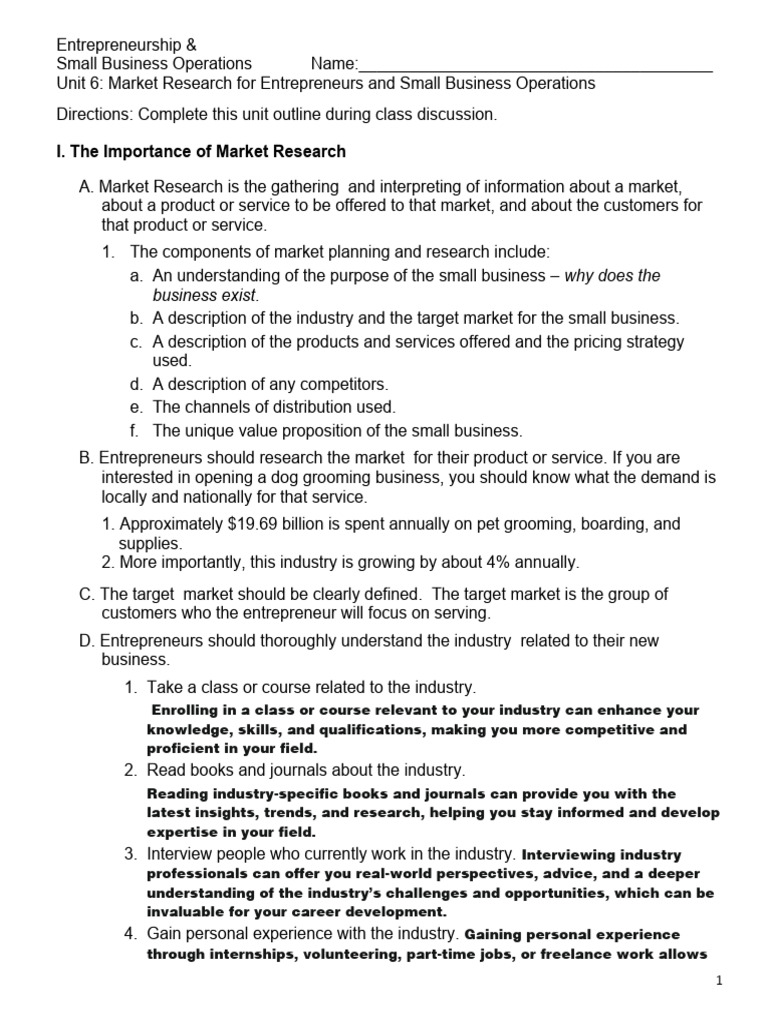 06 Market Research and Planning For Entrepreneurship and SBO Outline ...