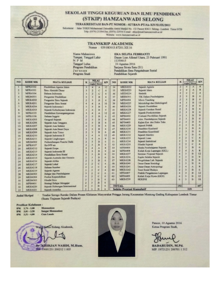 Transkip Nilai Ijazah | PDF