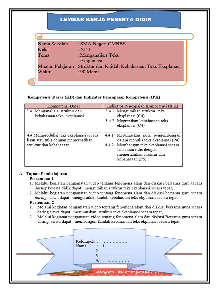 LKPD Teks Eksplanasi PPL | PDF