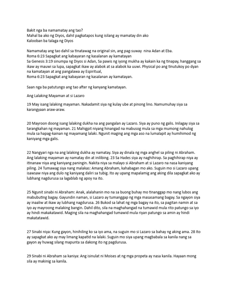 Ang Lalaking Mayaman at Si Lazaro Luke 16 19-31 | PDF