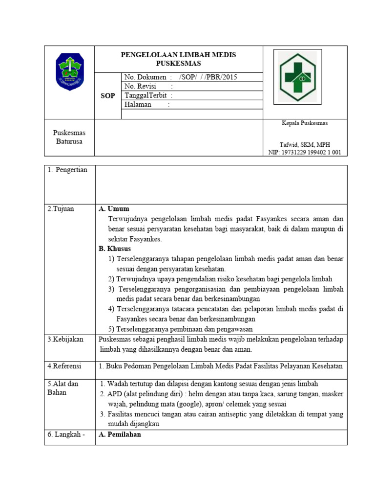 SOP - Pengelolaan Limbah Medis Padat | PDF