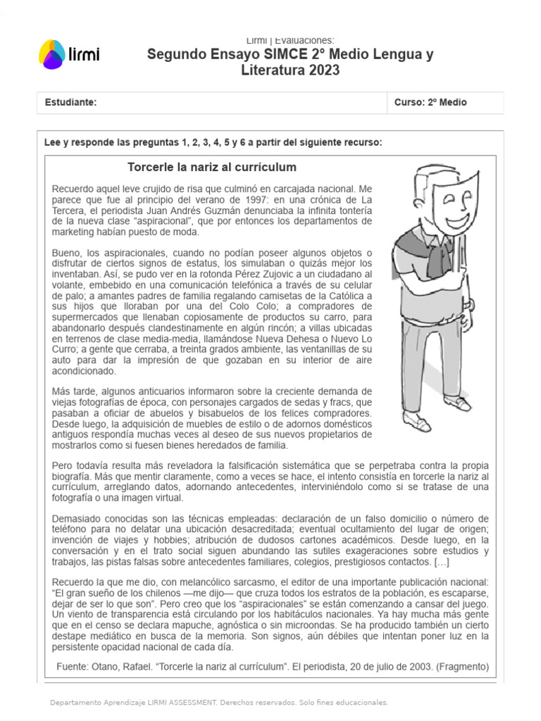 Segundo Ensayo Simce 2 Medio Lengua y Literatura 2023 5420161 | PDF | Chile | Resistencia ...