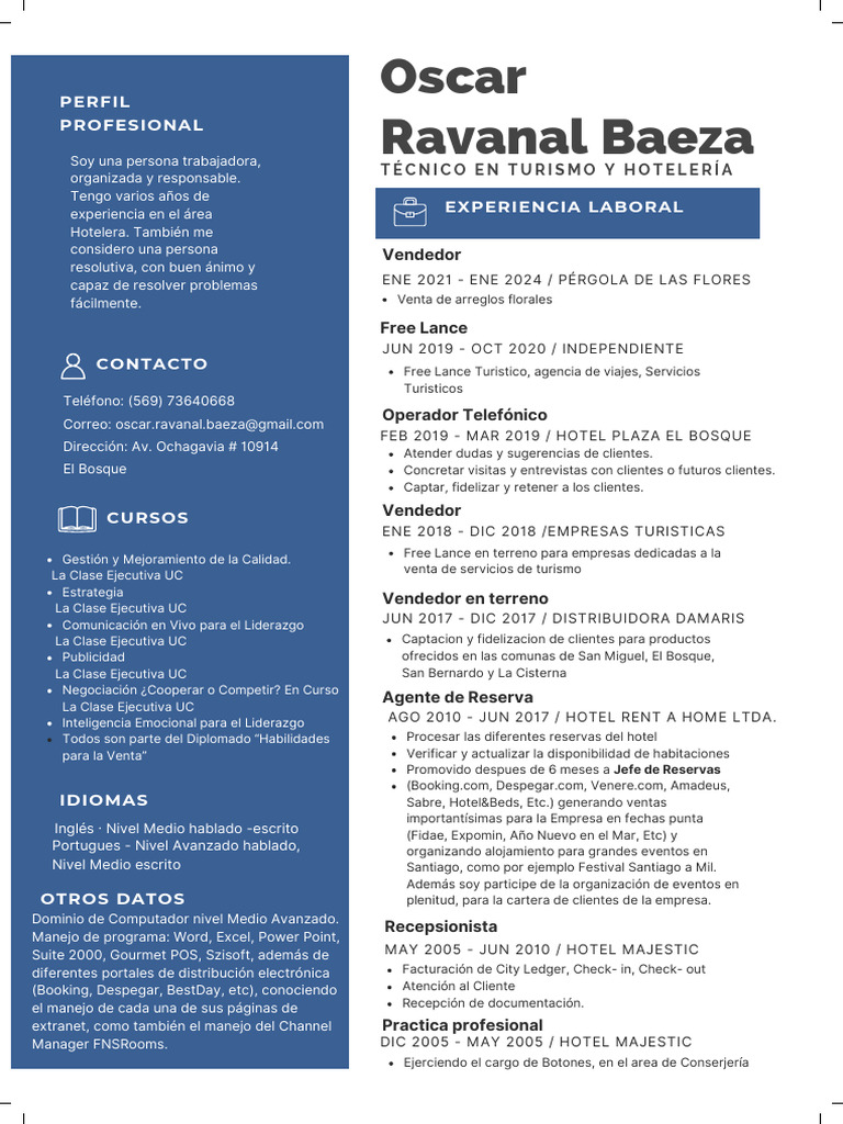 Currículum Vitae OSCAR RAVANAL | PDF | Hotel | Turismo
