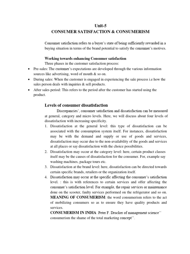 Consumer Satisfaction and Consumerism-5 | PDF | Customer Satisfaction ...