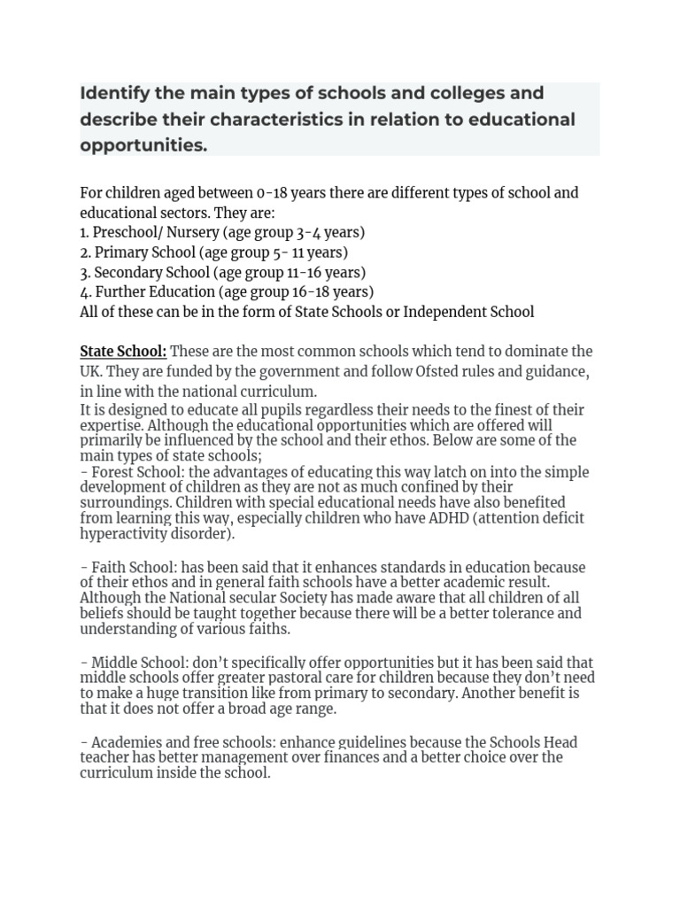 Differnt Types of Schools | PDF | Schools | Educational Institutions