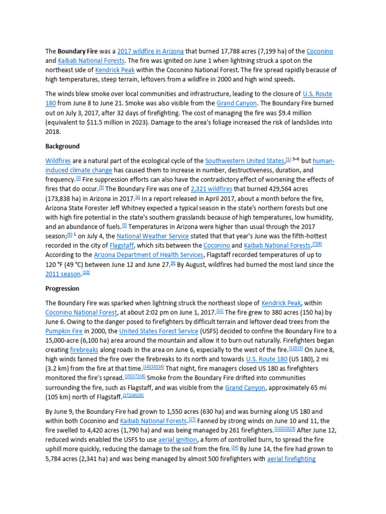 The Boundary Fire Was A 2017 Wildfire in Arizona That Burned 17 | PDF ...
