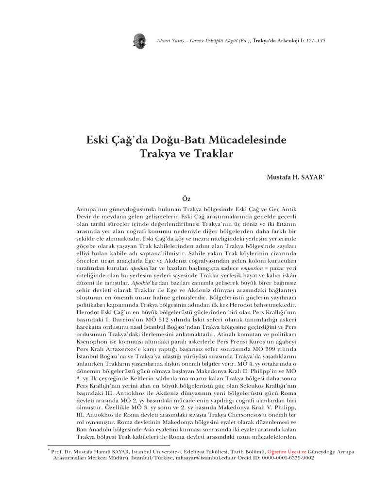 Mustafa Hamdi Sayar-TRAKYA VE TRAKLAR | PDF