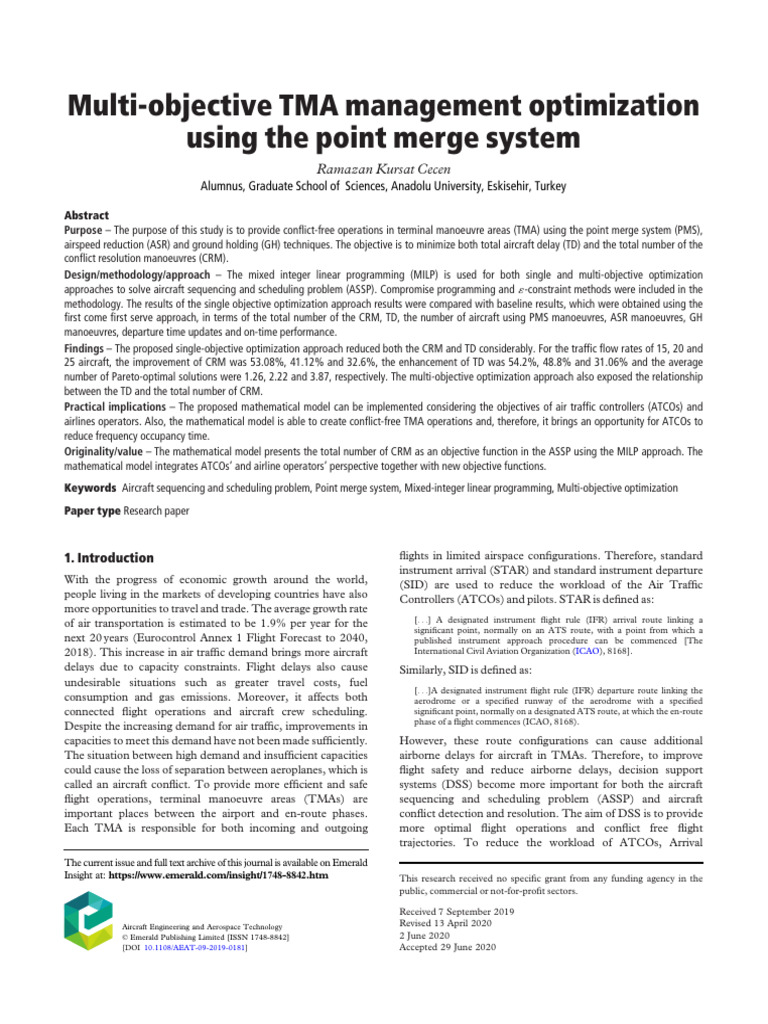 Multi-Objective TMA Management Optimization Using The Point Merge System | PDF | Air Traffic ...