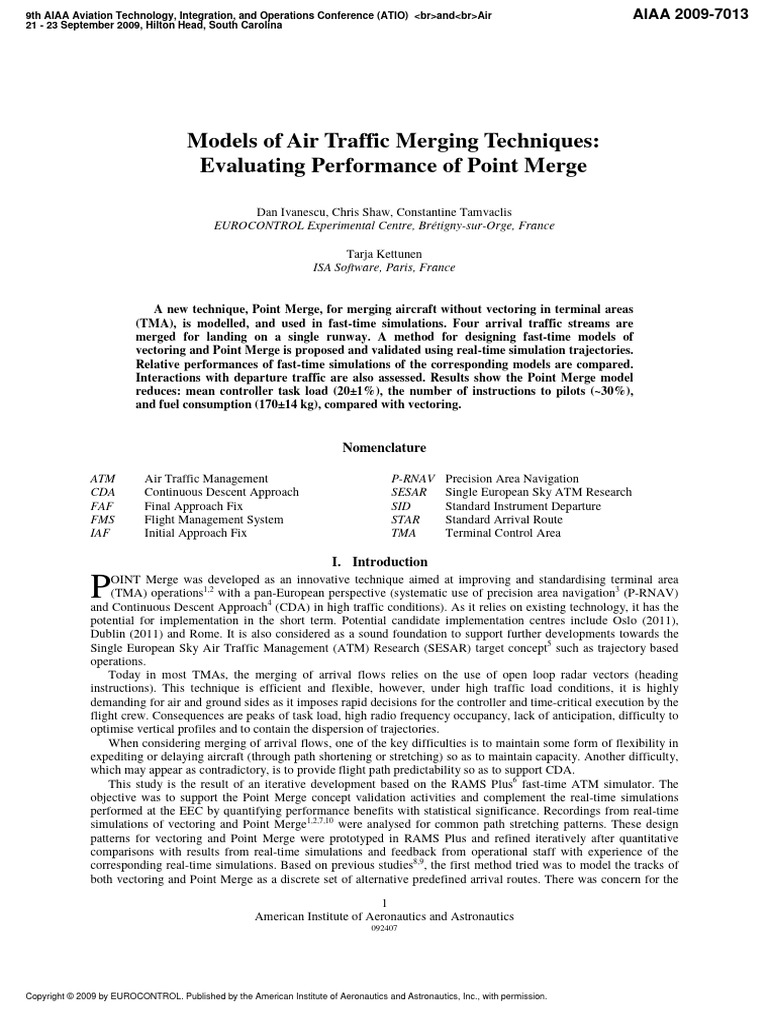 Models of Air Traffic Merging Techniques Evaluating Performance of ...