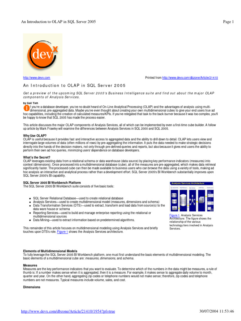 An Introduction To OLAP in SQL Server 2005 | PDF | Computer Data | Data Management