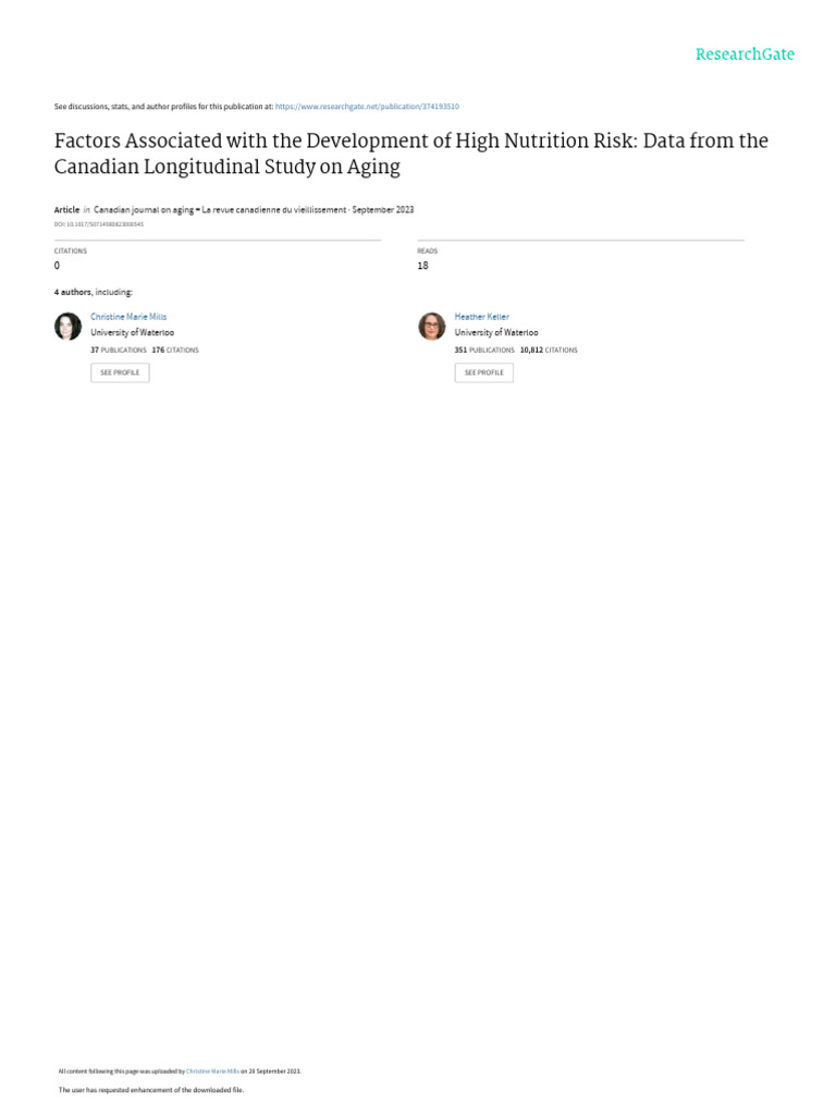 Factors Associated With The Development of High Nutrition Risk Data ...