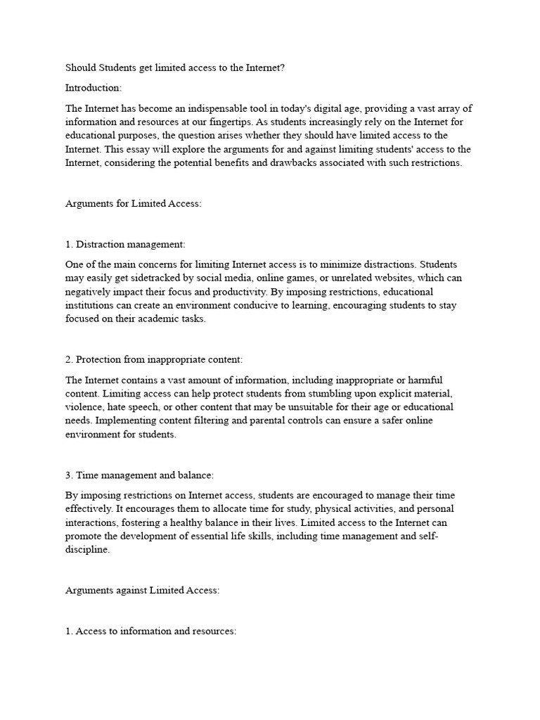 Limited Internet Access for Students? | PDF | Internet | Human ...