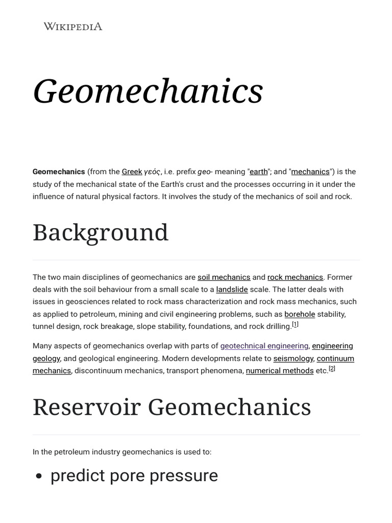 Geomechanics - Wikipedia | PDF | Mechanical Engineering | Geology