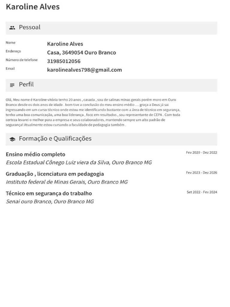 Currículo Karoline Alves | PDF