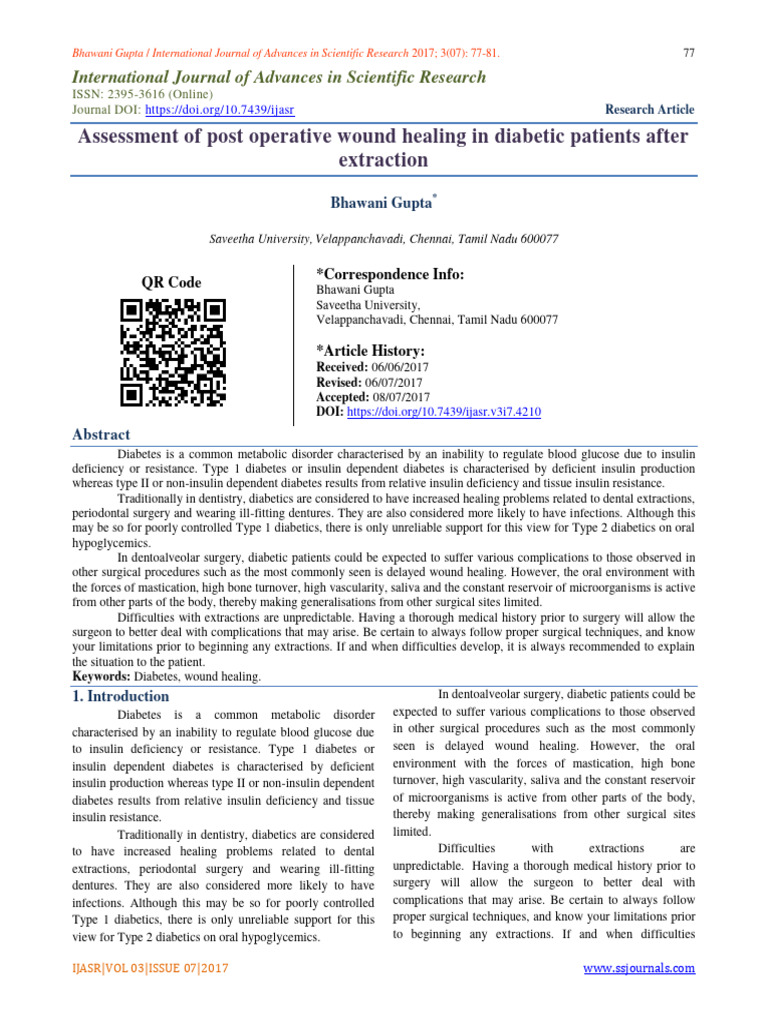 Assessment of Post Operative Wound Healing in Diabetic Patients After ...