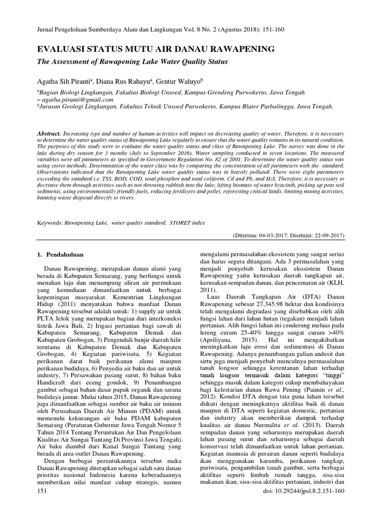 Kelompok 6 - Evaluasi Status Mutu Air Danau Rawapening | PDF | Sains & Matematika